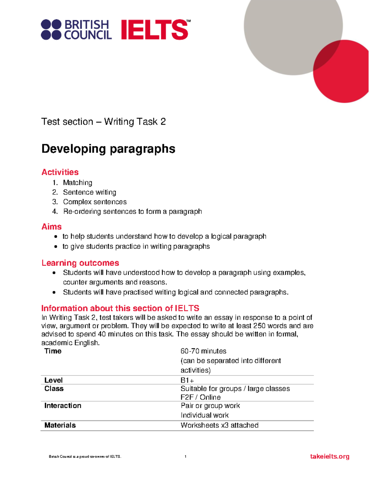 Writing task 2 developing paragraphs - Test section – Writing Task 2 ...