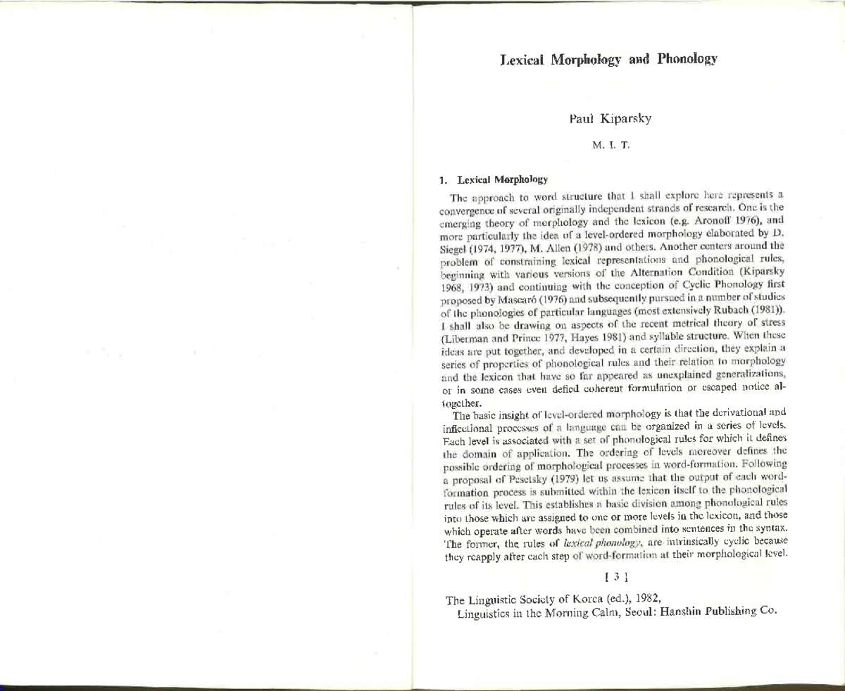 Lexical Morphology and - Studocu