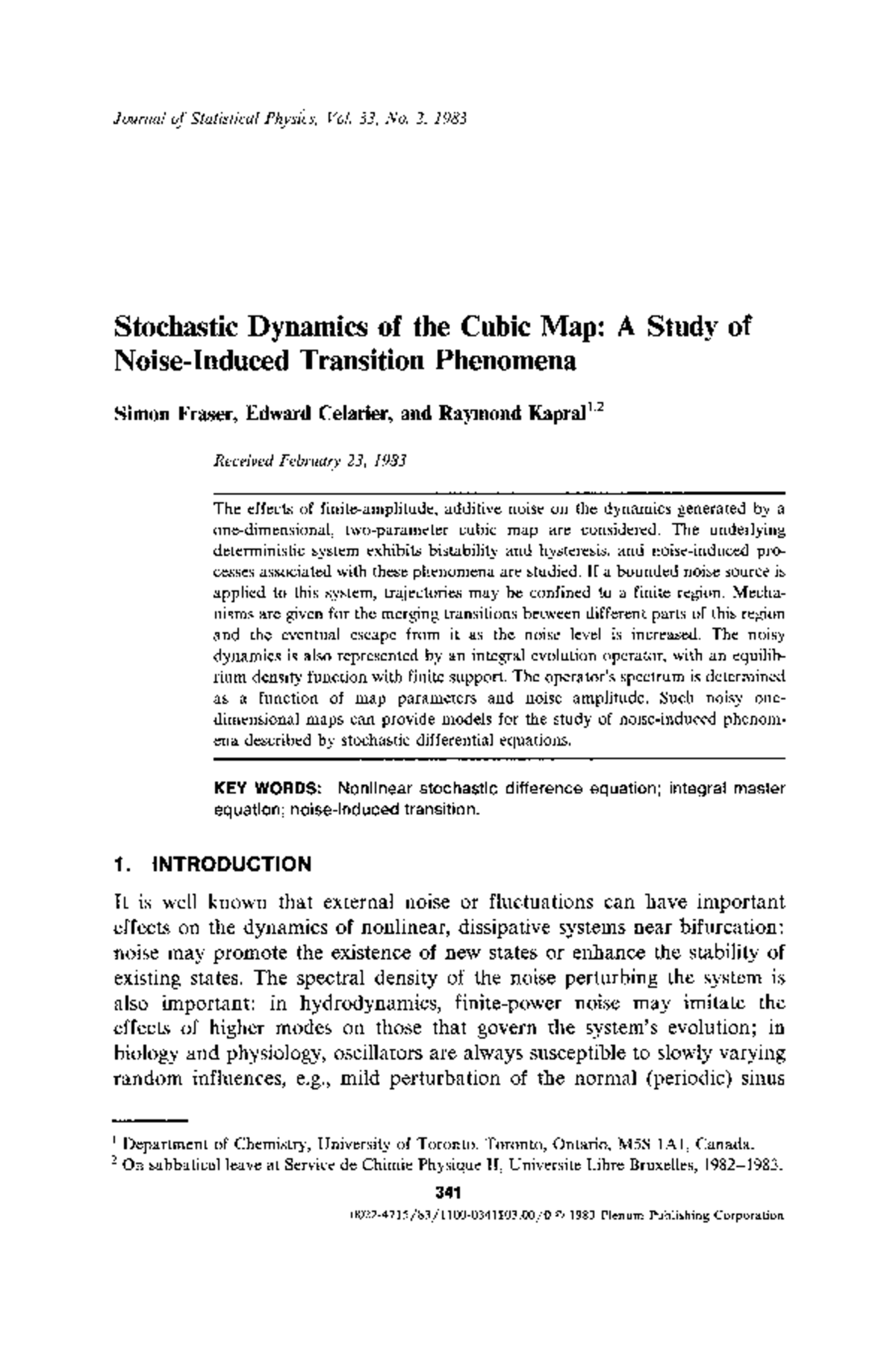 Stochastic Dynamics Of The Cubic Map A S Journal Of Statistical