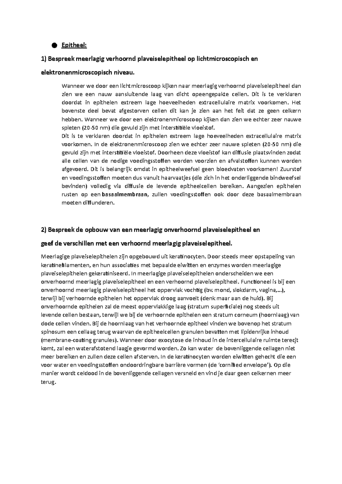 Examenvragen.Histologie.Deel.Epitheel. - Epitheel: 1) Bespreek ...
