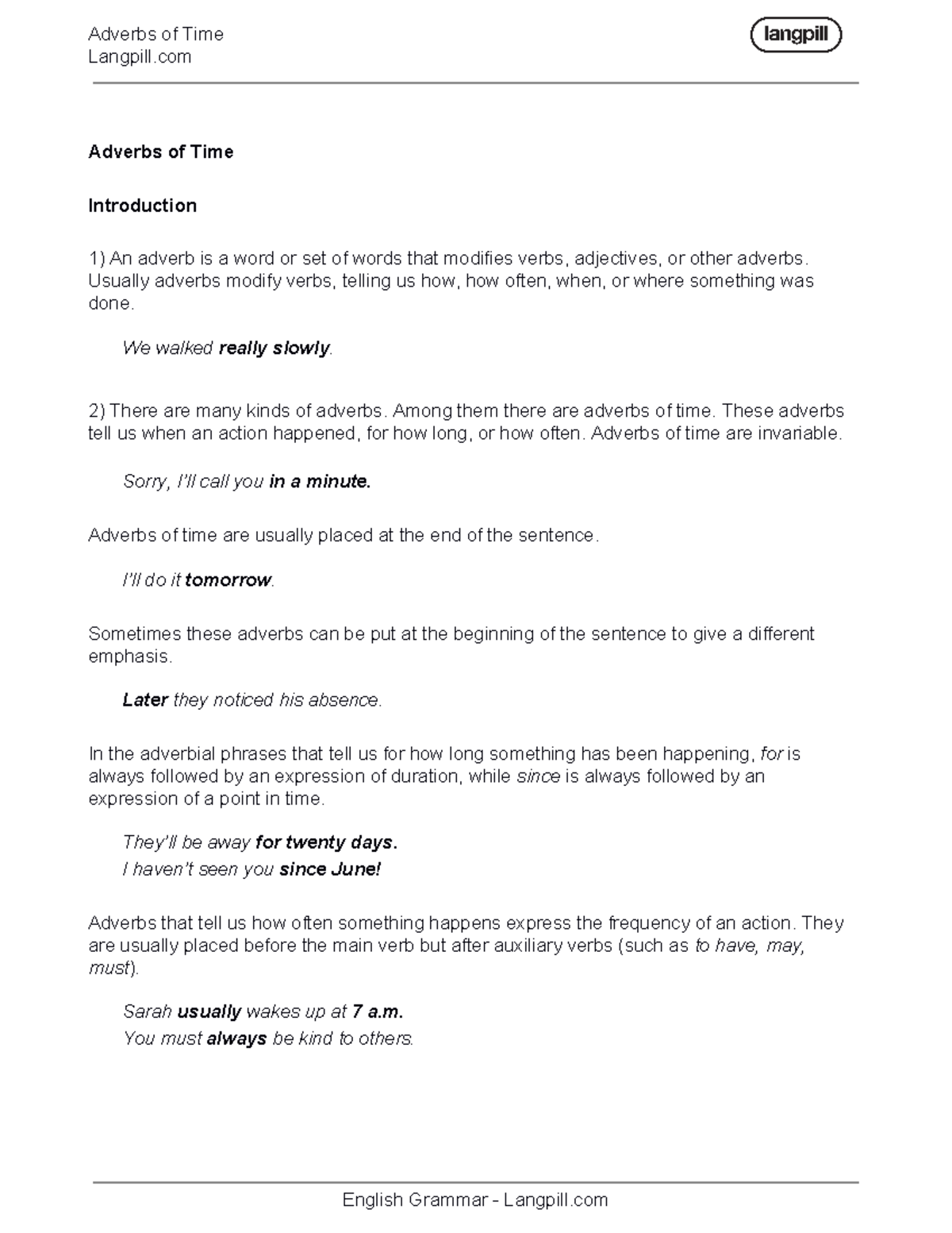 1.1 25. [Textbook] Adverbs of time - Langpill Adverbs of Time ...