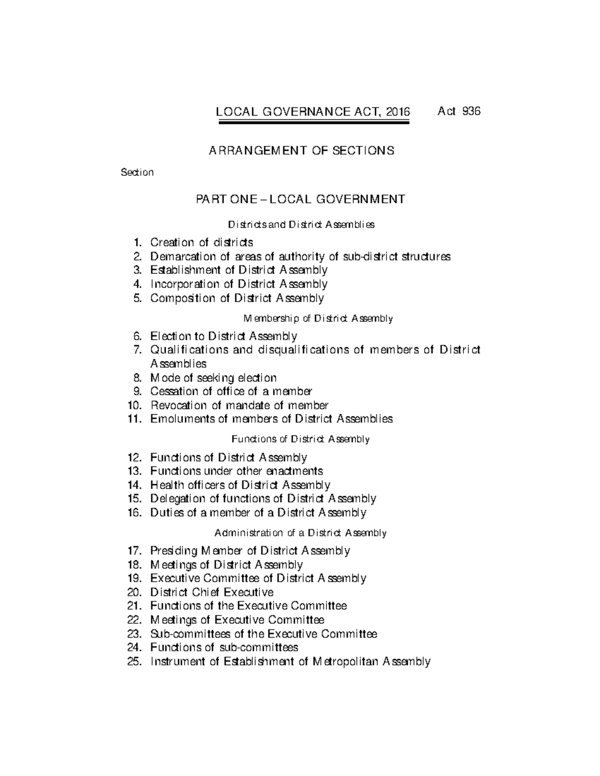 Local Governance ACT 2016 - L ocal Governance Act, 2016 A ct 936 A RRA ...