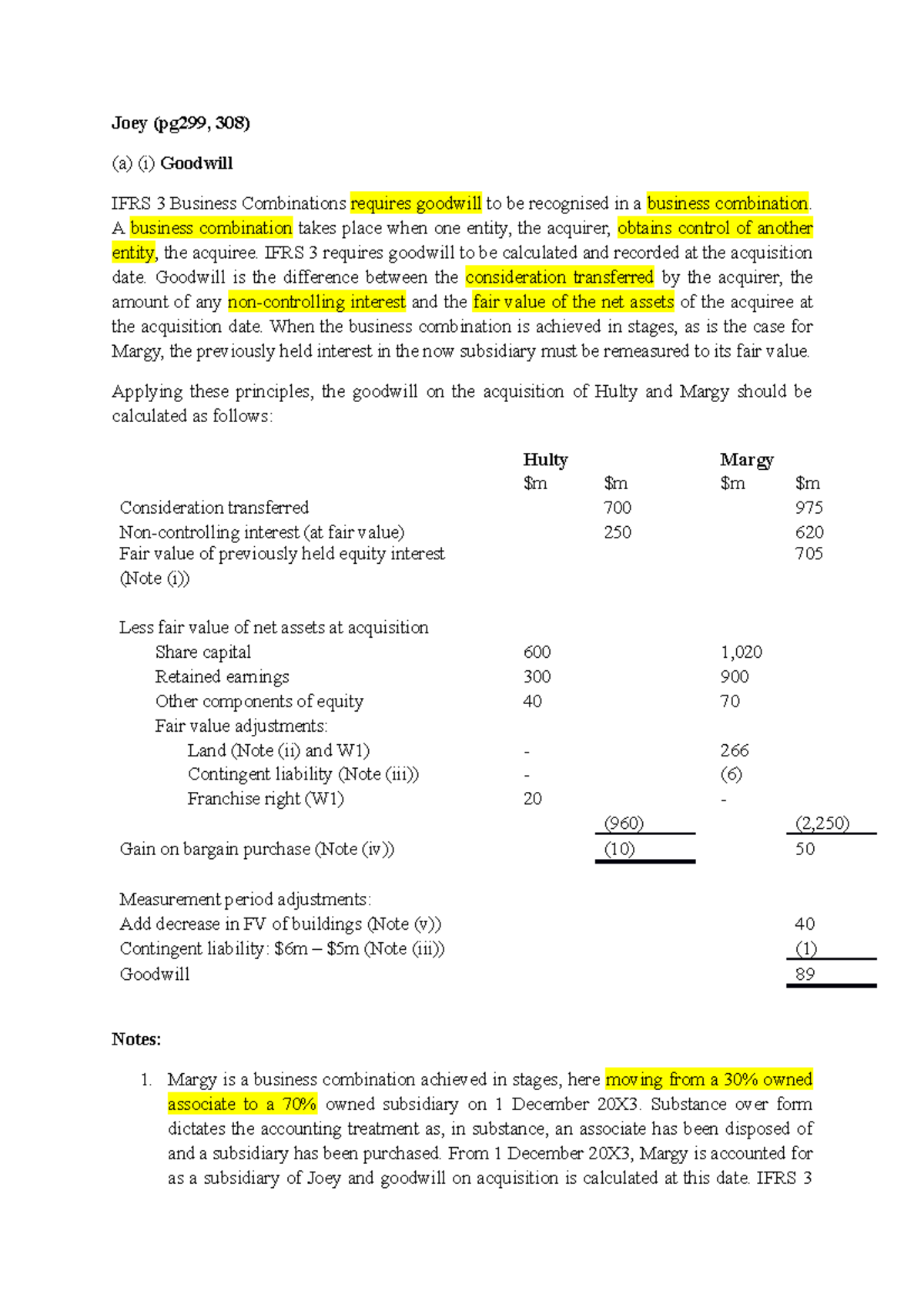 T11 Joey - ttr - Joey (pg299, 308) (a) (i) Goodwill IFRS 3 Business ...