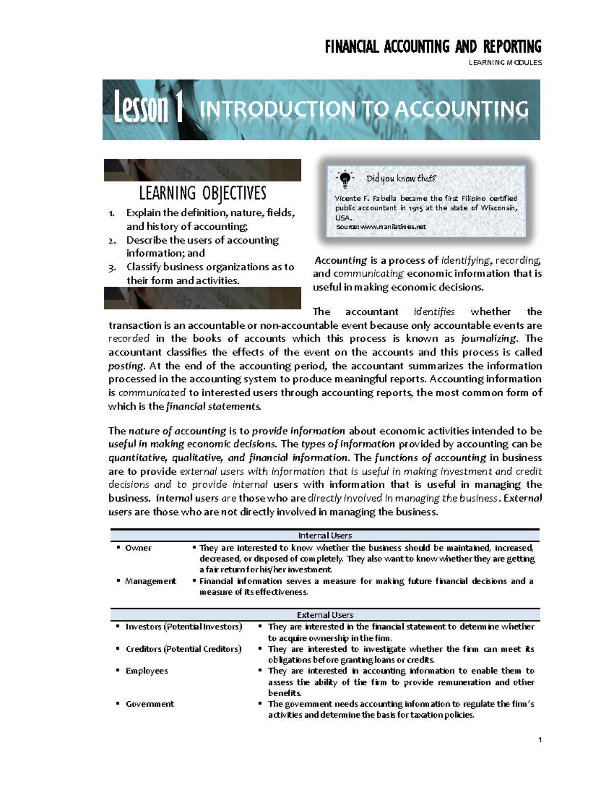 What is Accounting - LEARNING MODULES Did you know that? Vicente F ...