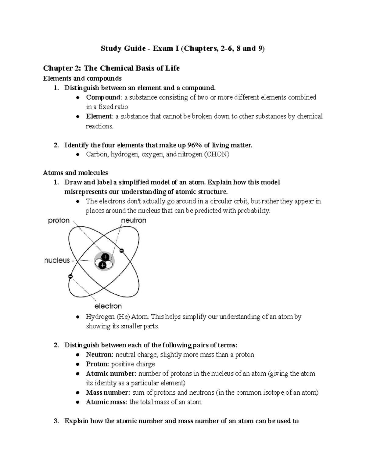 Chemical Basis of Life Study Guide - Studocu