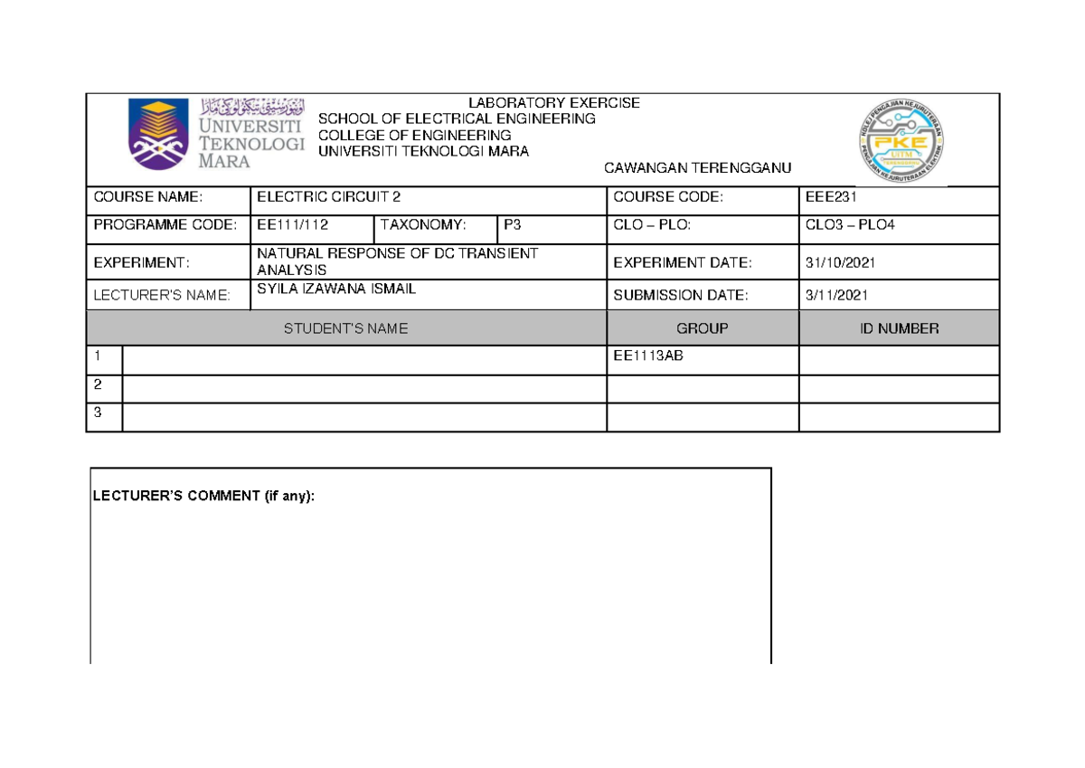 Eee231 Lab 1 Lab 1 Laboratory Exercise School Of Electrical