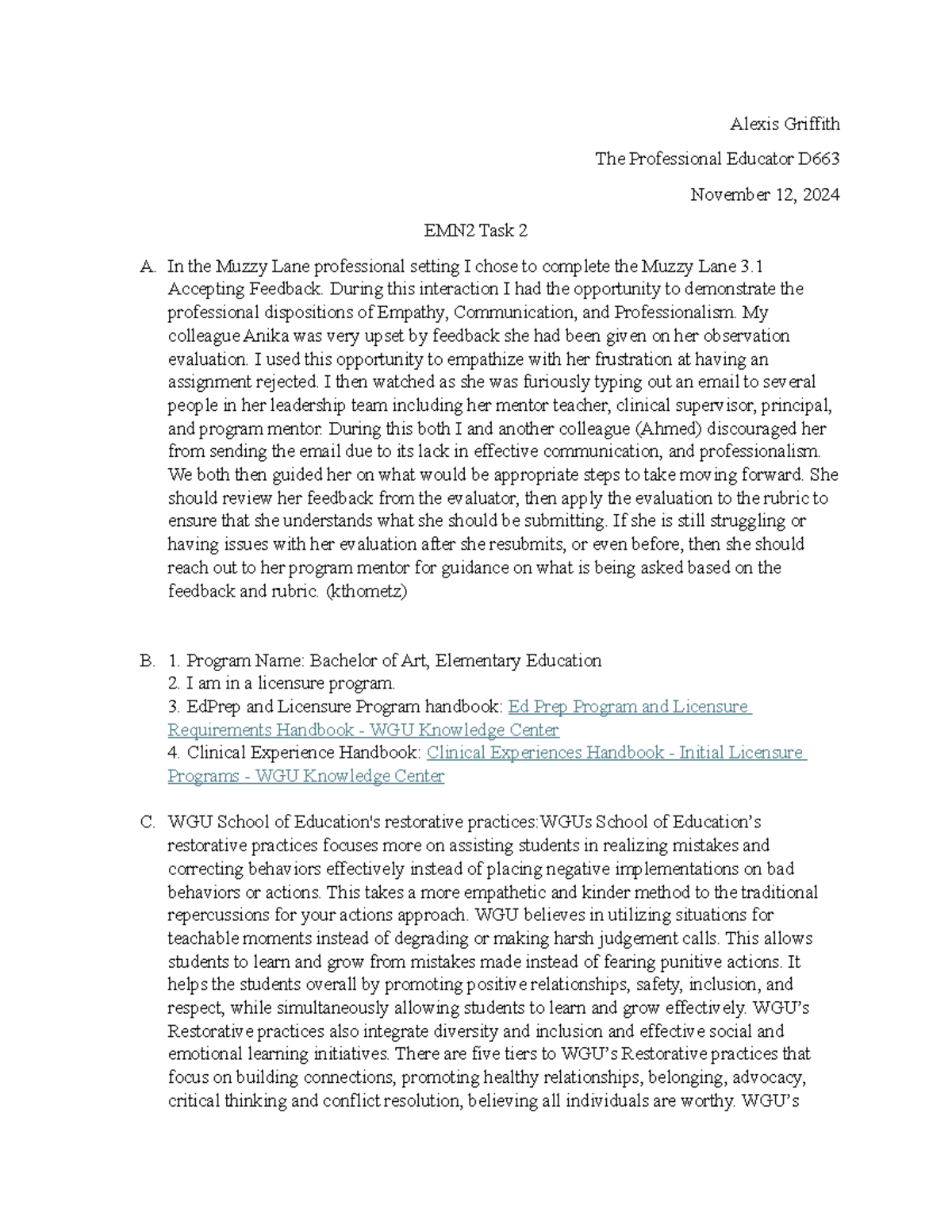 D663 Task 2 Passed with Revisions Made - Alexis Griffith The ...