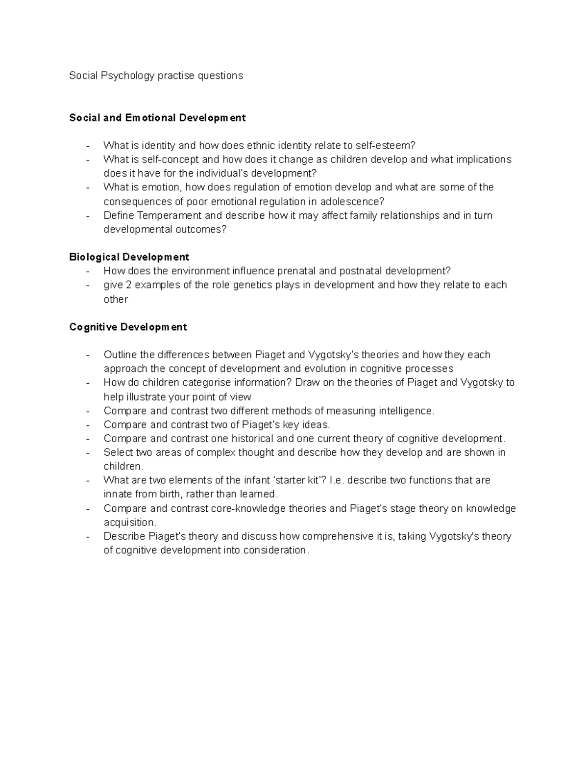 practice exam, questions - Social Psychology practise questions Social ...