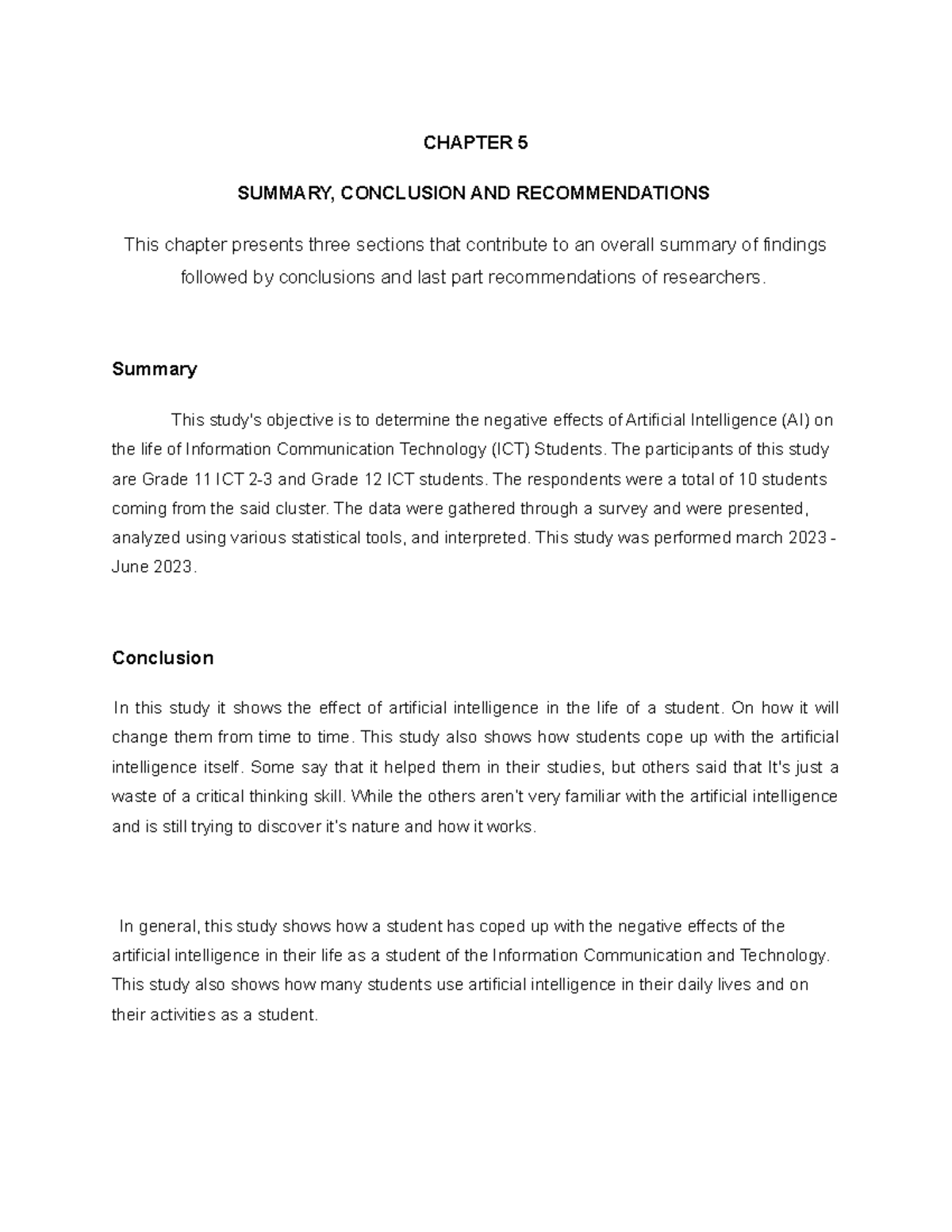 Chapter V Asdasd CHAPTER 5 SUMMARY CONCLUSION AND RECOMMENDATIONS