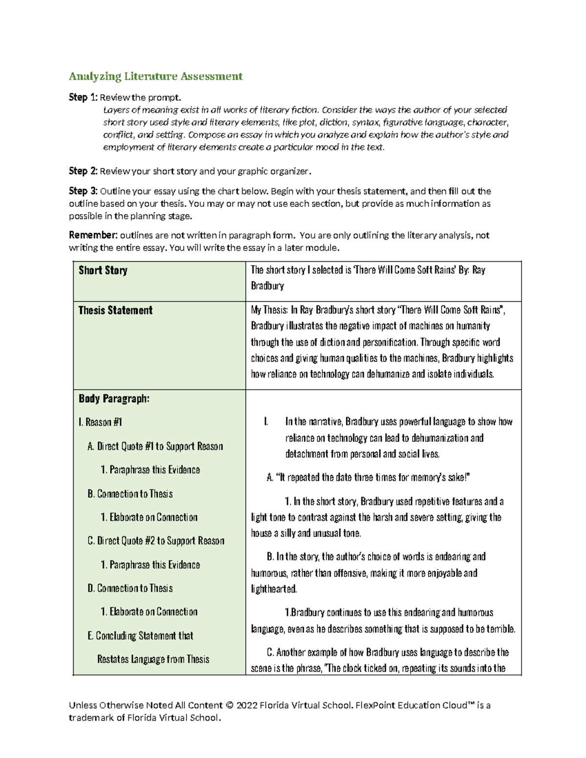 Analyzing literature assess rubric - Analyzing Literature Assessment ...