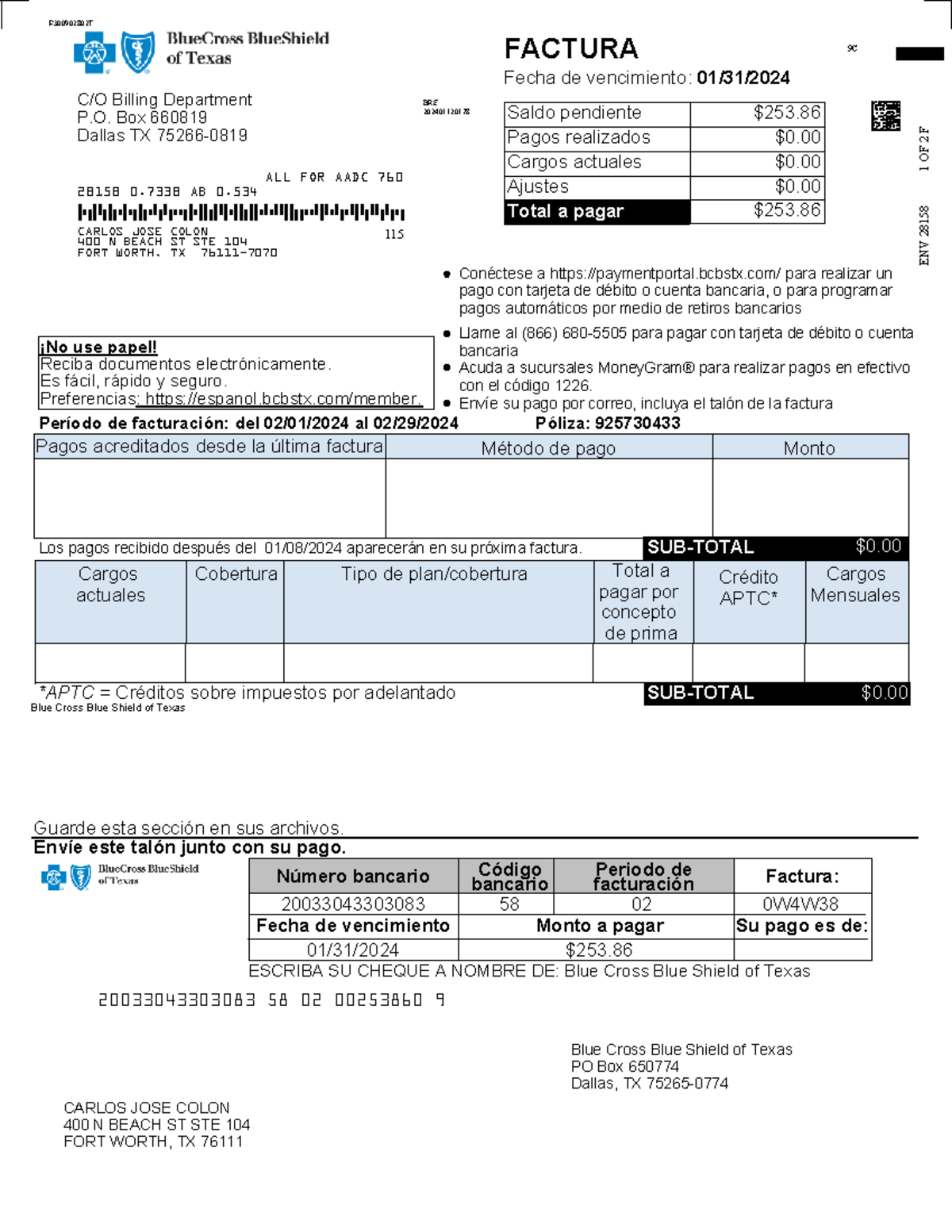 Blue Cross Bill Feb 24 - hola fusco la nube[ - ¡No use papel! Conéctese ...