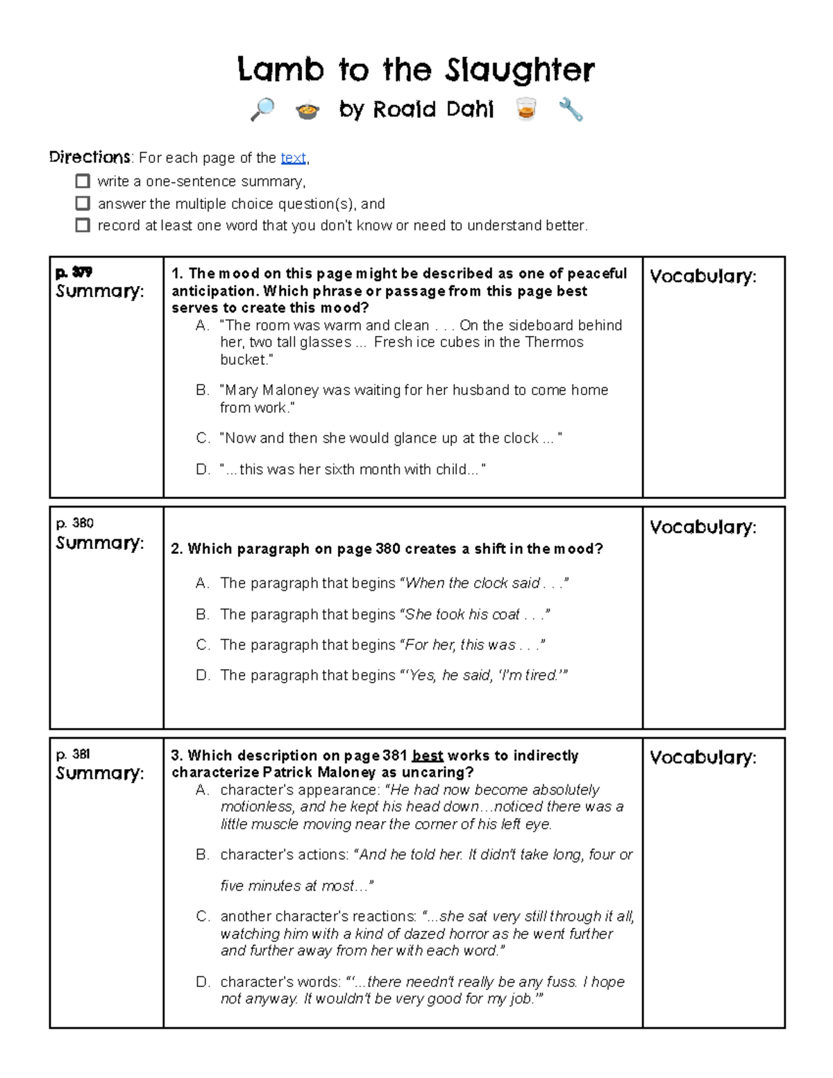23-24 Lamb to the Slaughter Questions - Lamb to the Slaughter 🔎 🍲 by ...