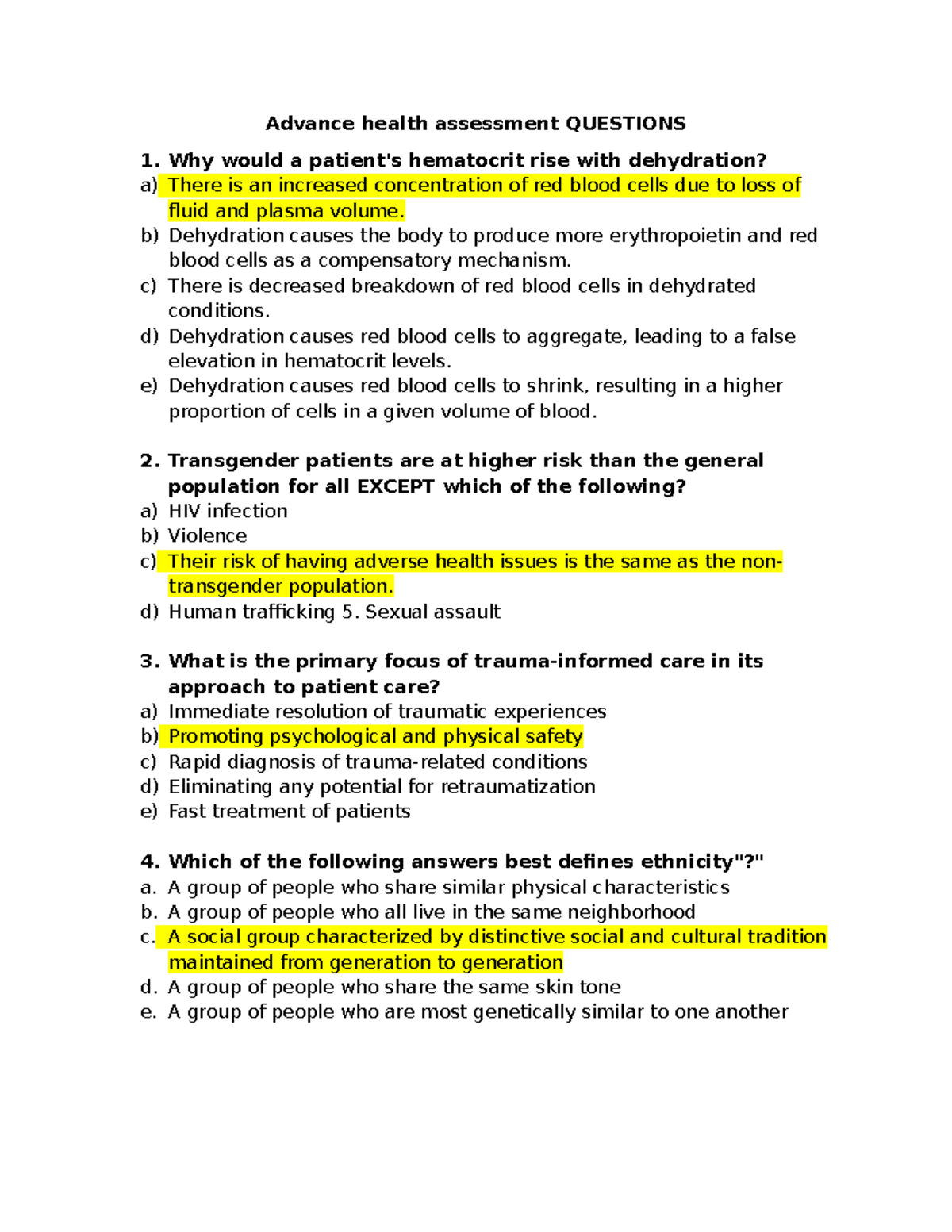 Advance health assessment Questions - Advance health assessment ...