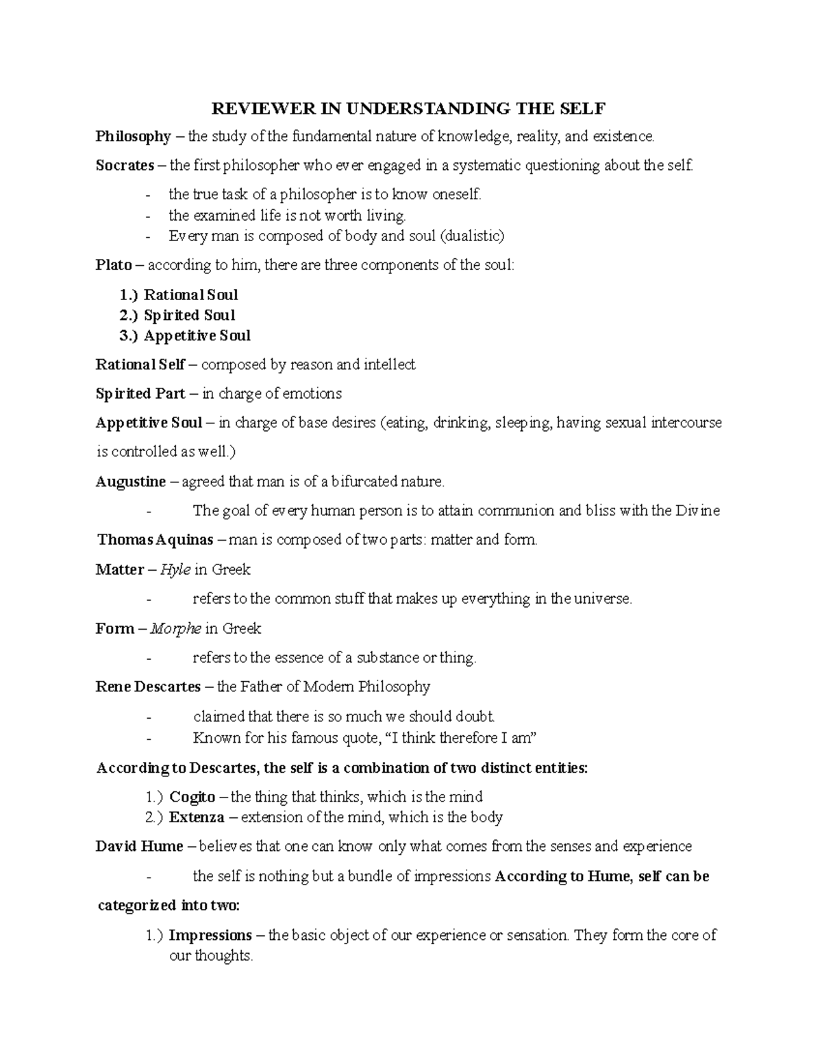 Reviewer for GEC 1 Understanding The Self Midterms - REVIEWER IN ...