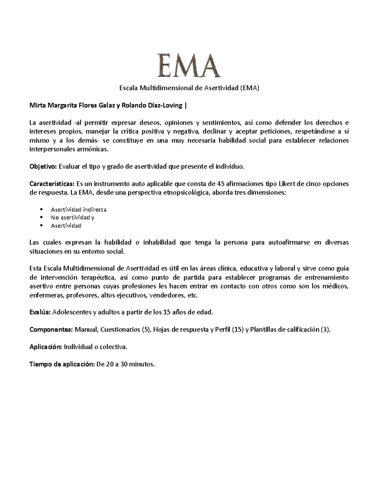 Instrucciones EMA - Test Ema - Escala Multidimensional de Asertividad ...