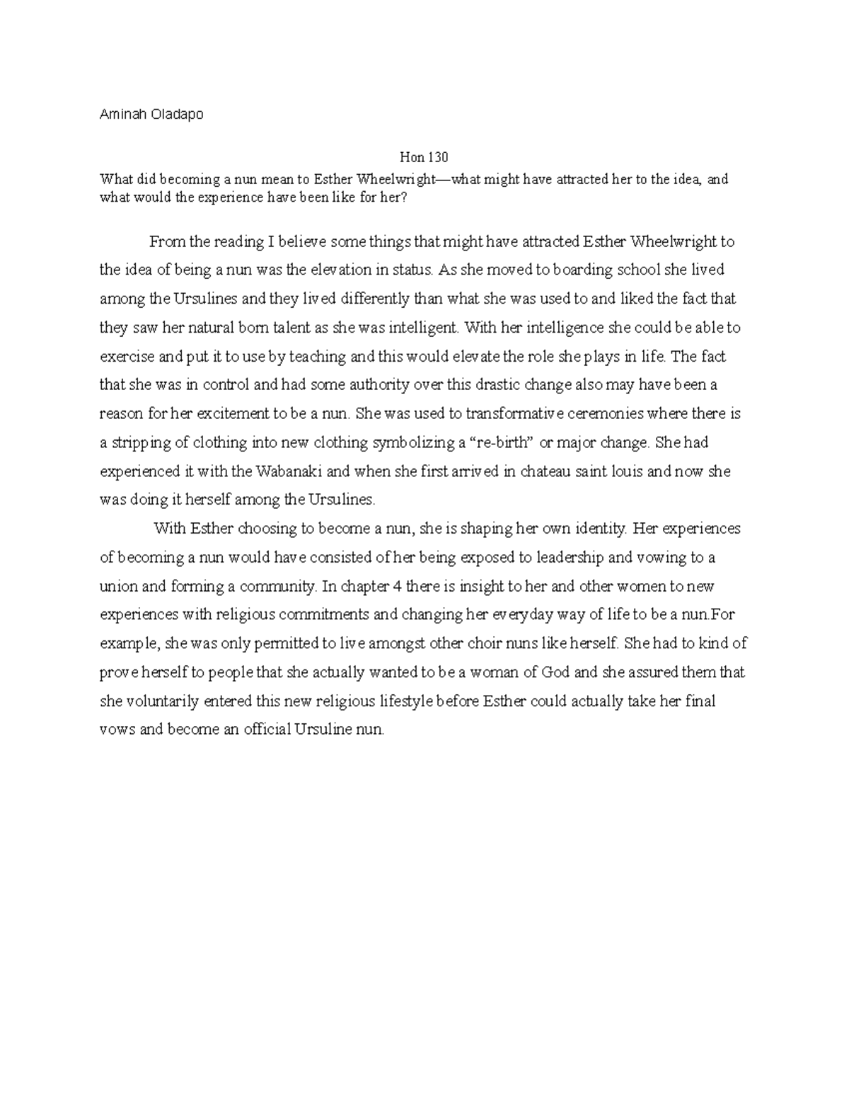 Hon 130 - it is an honors college essay that takes a dive into the ...