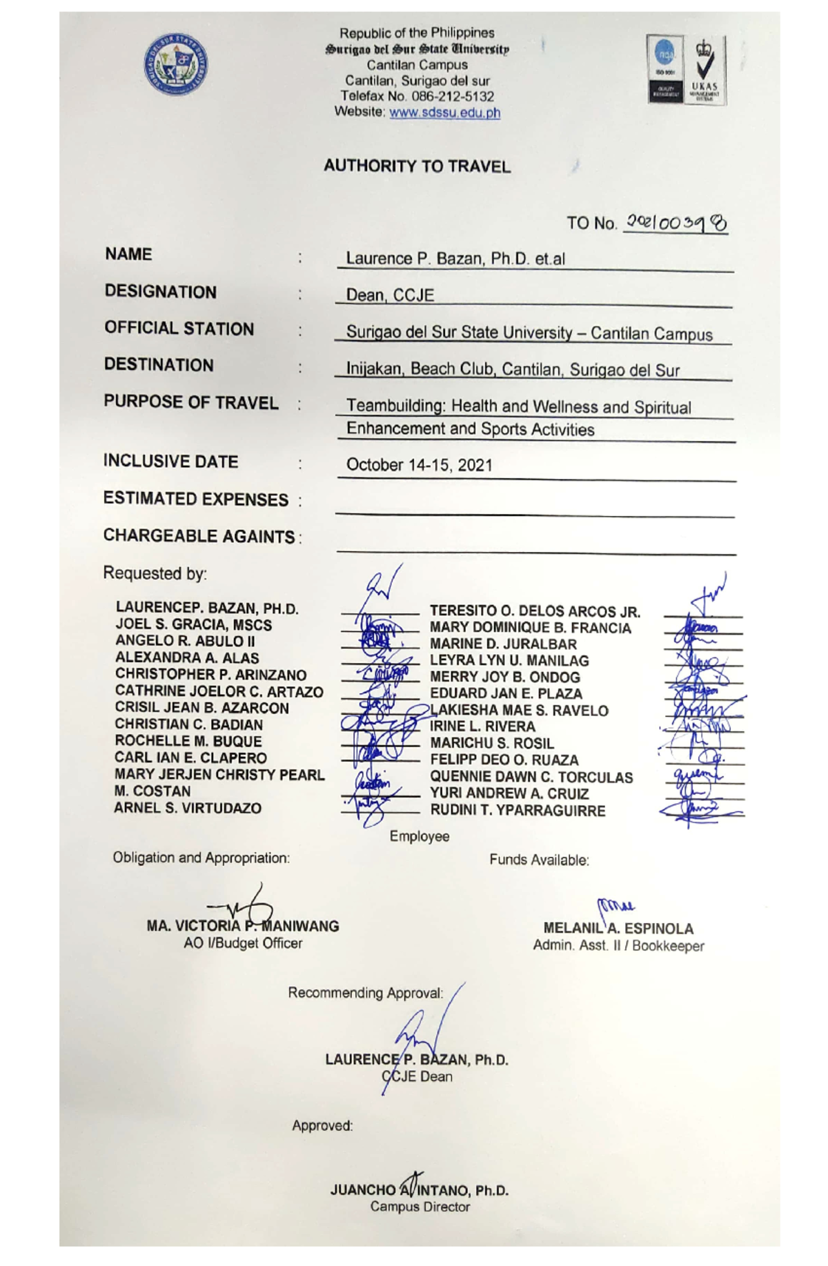 Travel Authority and travel permission - BS in Electrical Engineer ...