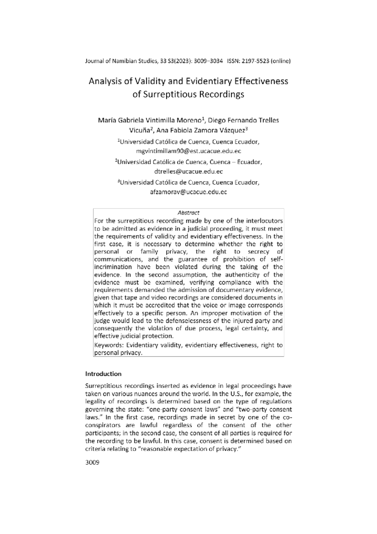 Analysis of Validity and Evidentiary Effectiveness of Surreptitious ...