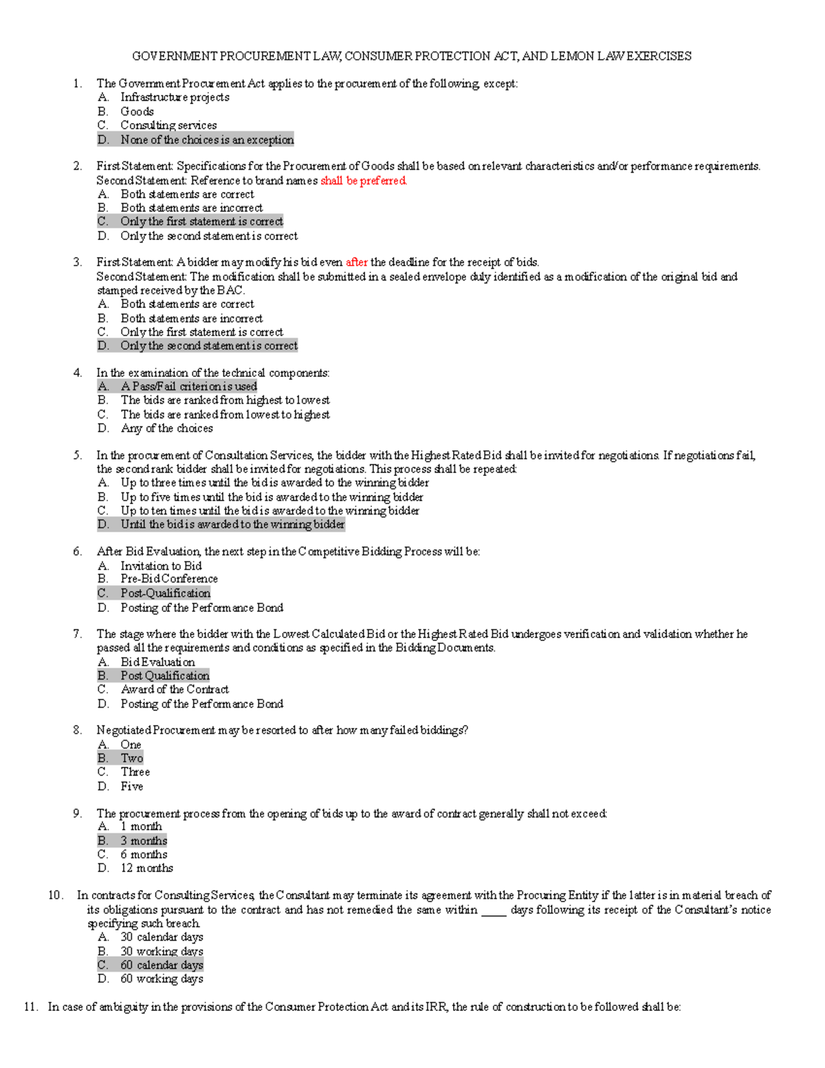 Government Procurement LAW Consumer Protection ACT AND Lemon LAW ...