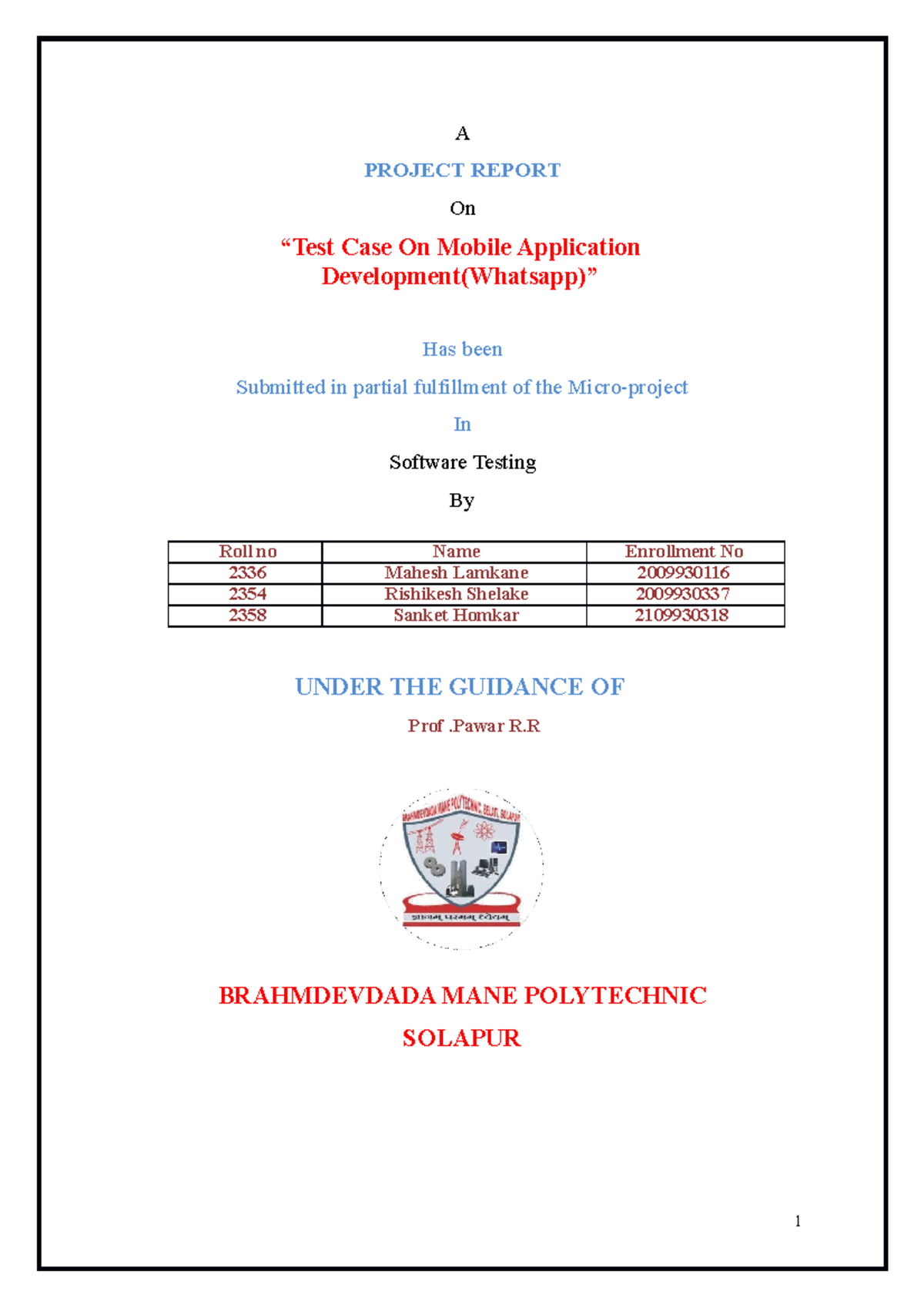 STE - Good - A PROJECT REPORT On “Test Case On Mobile Application ...