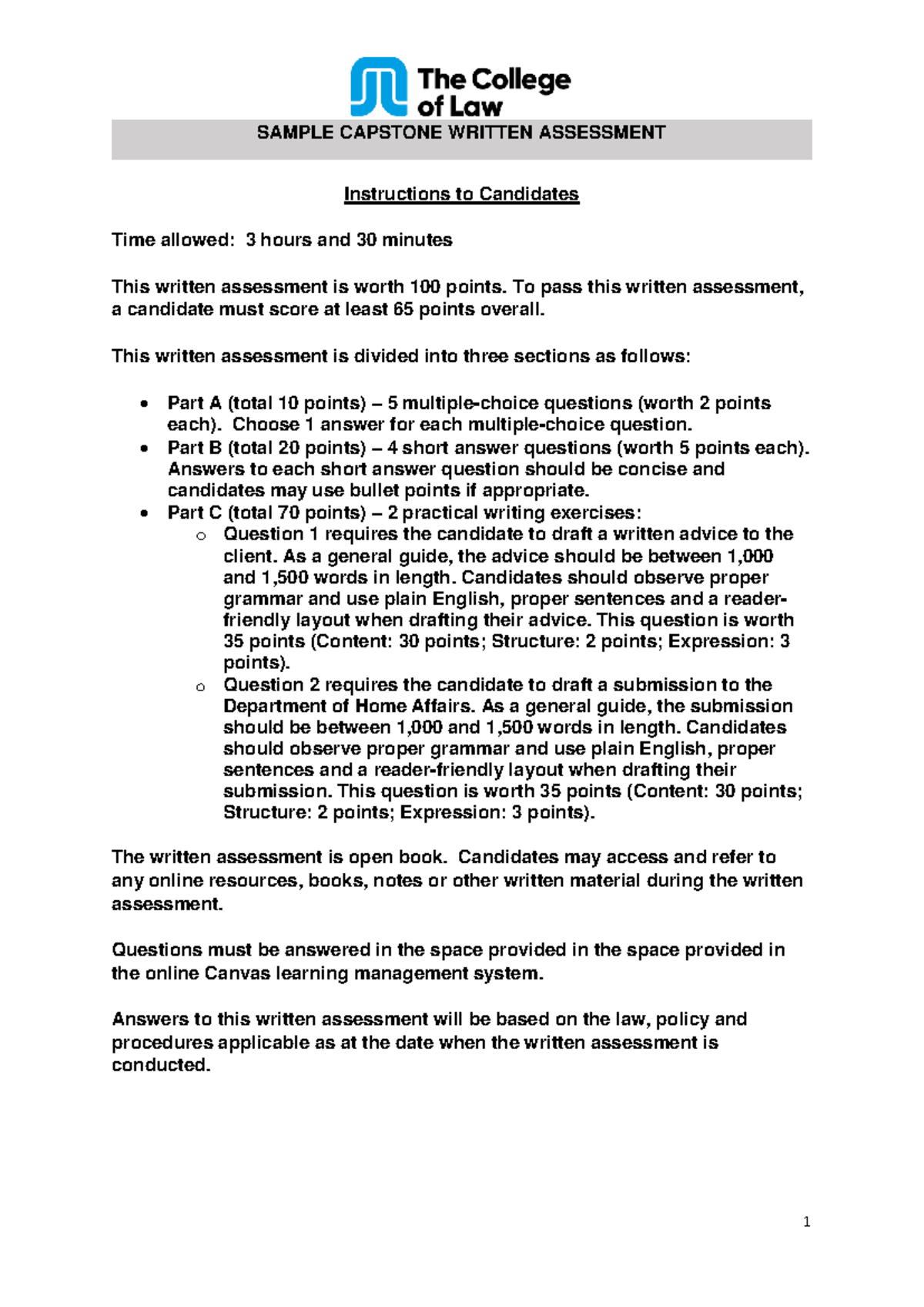 Sample Capstone Written Assessment - SAMPLE CAPSTONE WRITTEN ASSESSMENT ...