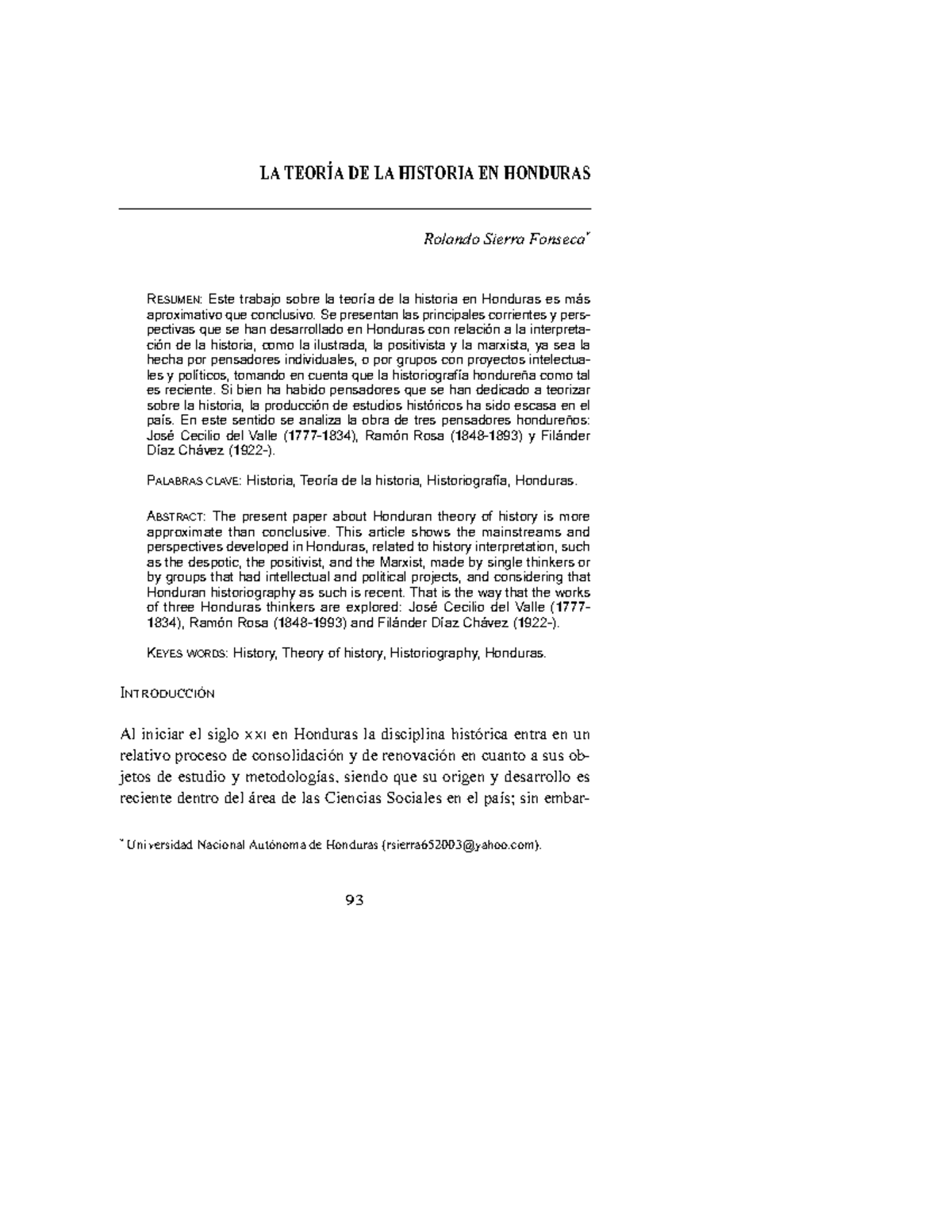 Historia - 93 LA TEORÍA DE LA HISTORIA EN HONDURAS Rolando Sierra ...