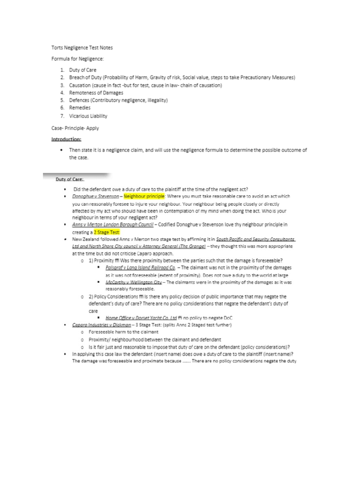 Negligence scenario - Notes from another - Torts - Studocu