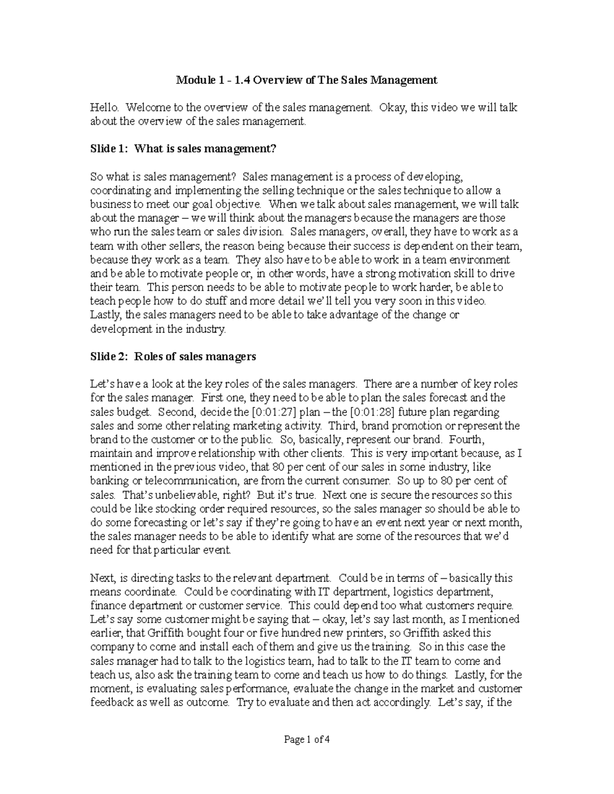 Module 1-1.4 Overview of Sales Management - Module 1 - 1 Overview of ...