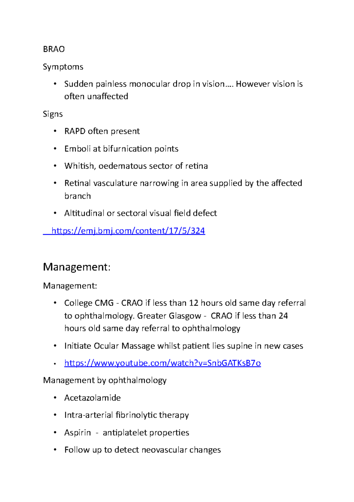 BRAO - n/a - BRAO Symptoms Sudden painless monocular drop in vision ...
