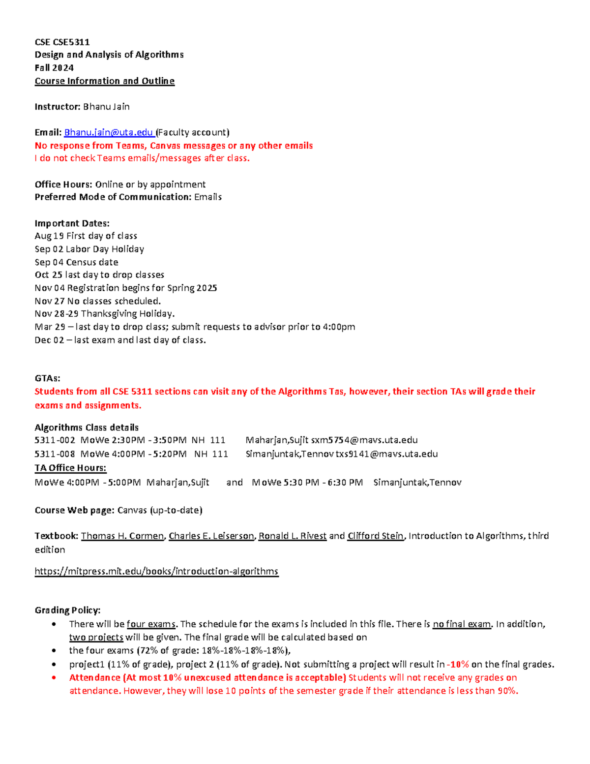 2024 Fall 2248 Cse 5311 002 Cse Cse Design And Analysis Of Algorithms