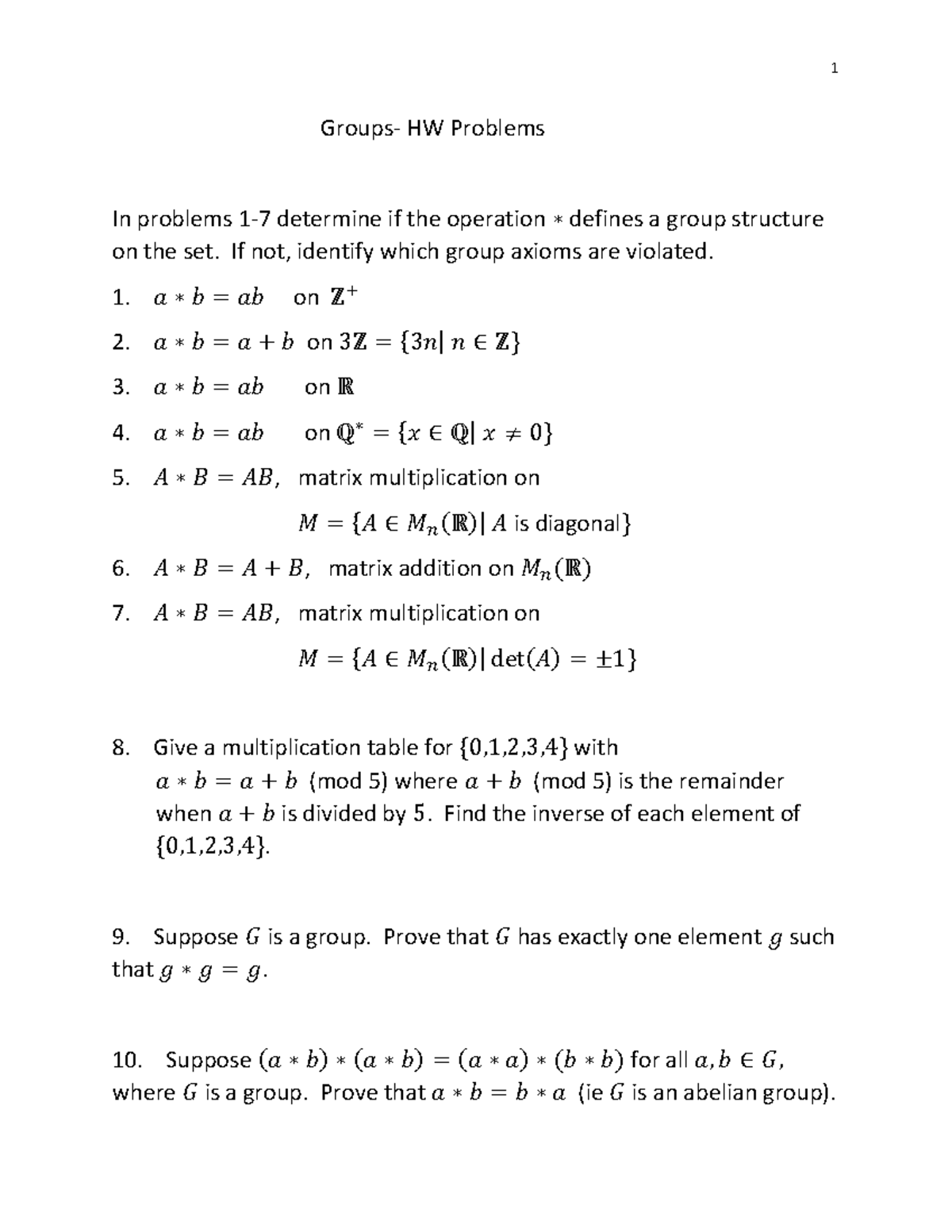 Groups hw - Ordinary Differential Equations - 1 Groups- HW Problems In ...