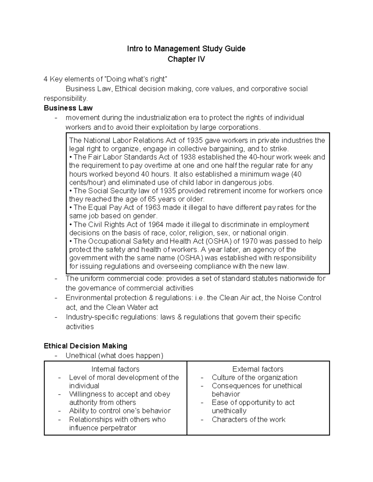 Int Mgm Study Guide 4 - Intro to Management Study Guide Chapter IV 4 Key elements of “Doing what ...