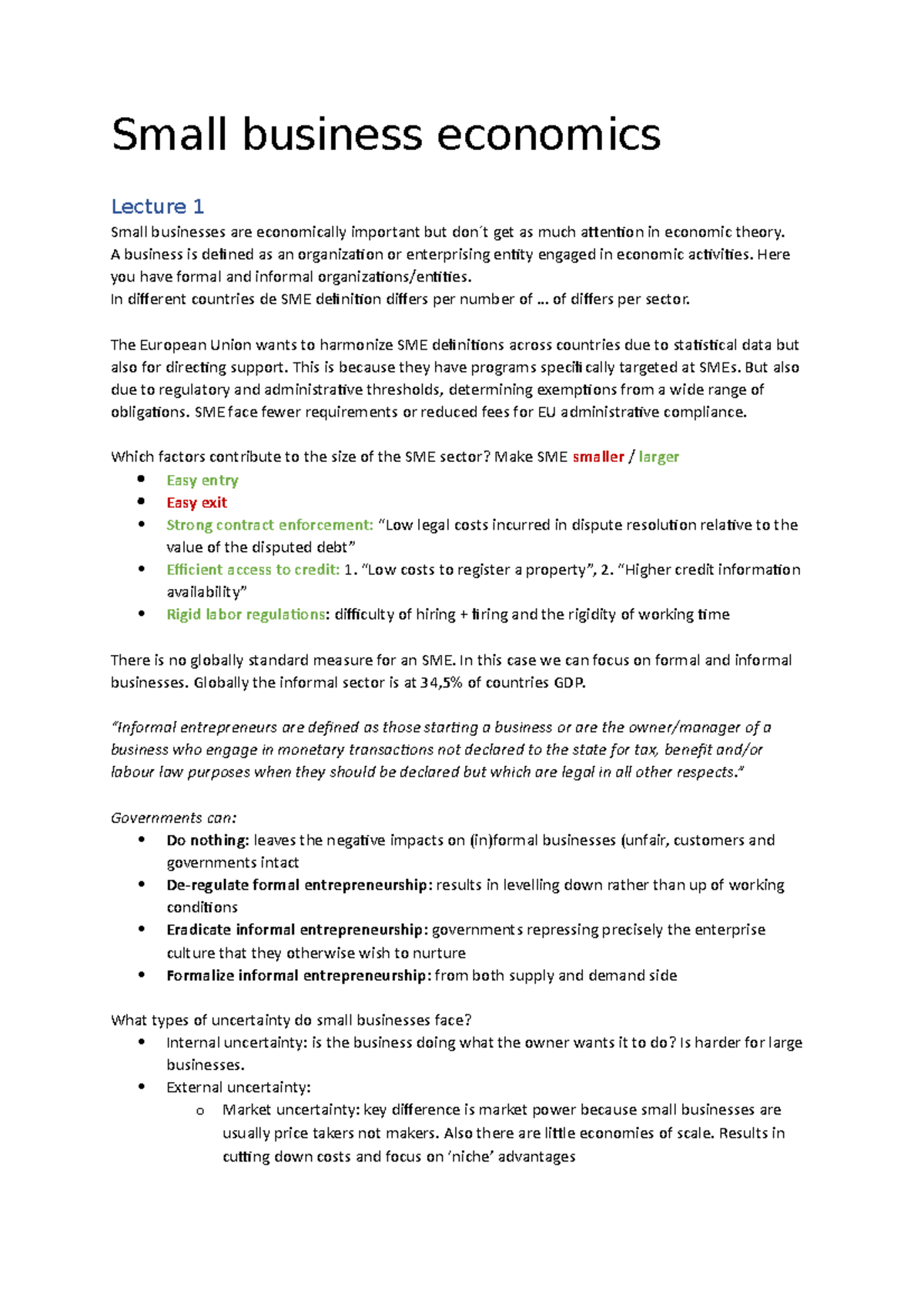 Small business economics - Small business economics Lecture 1 Small ...