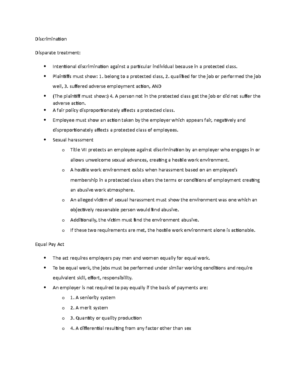 Lecture Notes 32 - Discrimination Disparate treatment: Intentional ...