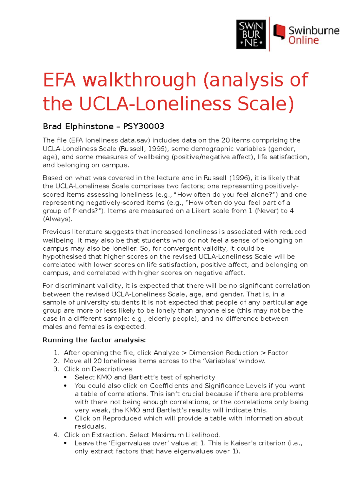 Week 7 worksheet - Tutorial work - EFA walkthrough (analysis of the ...