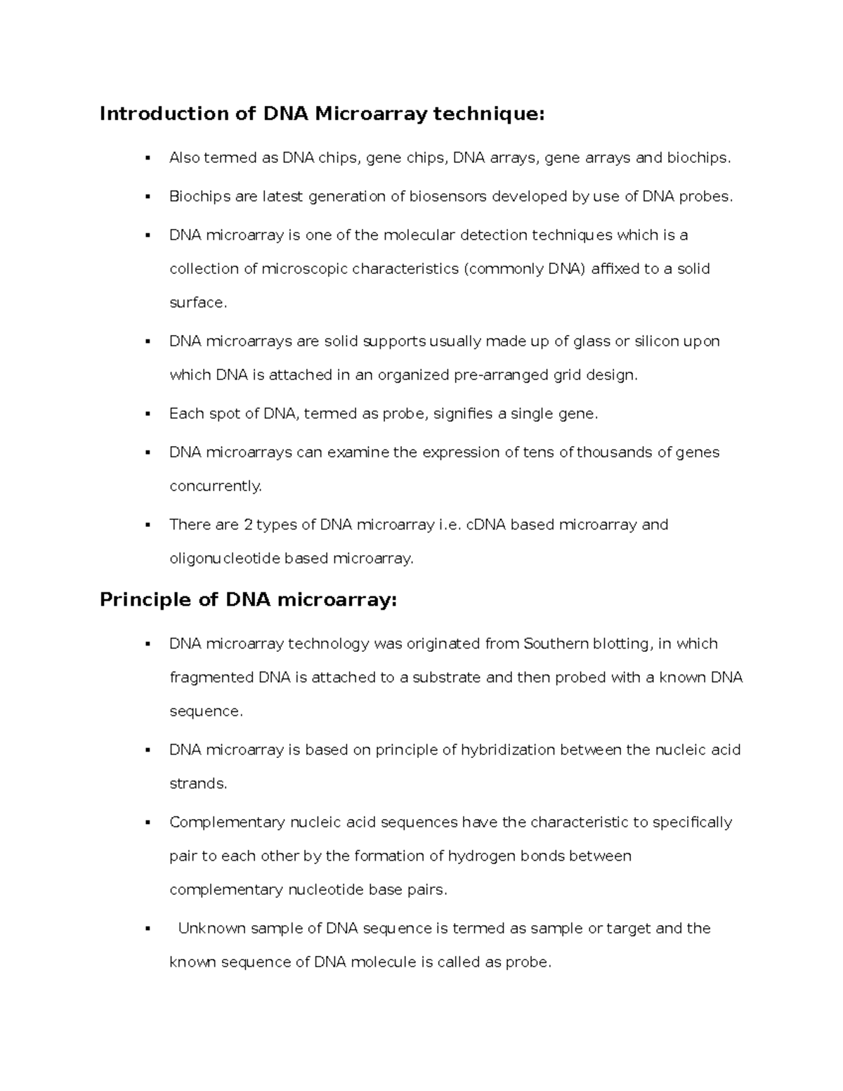 Biology Science 235 - Introduction of DNA Microarray technique: Also ...