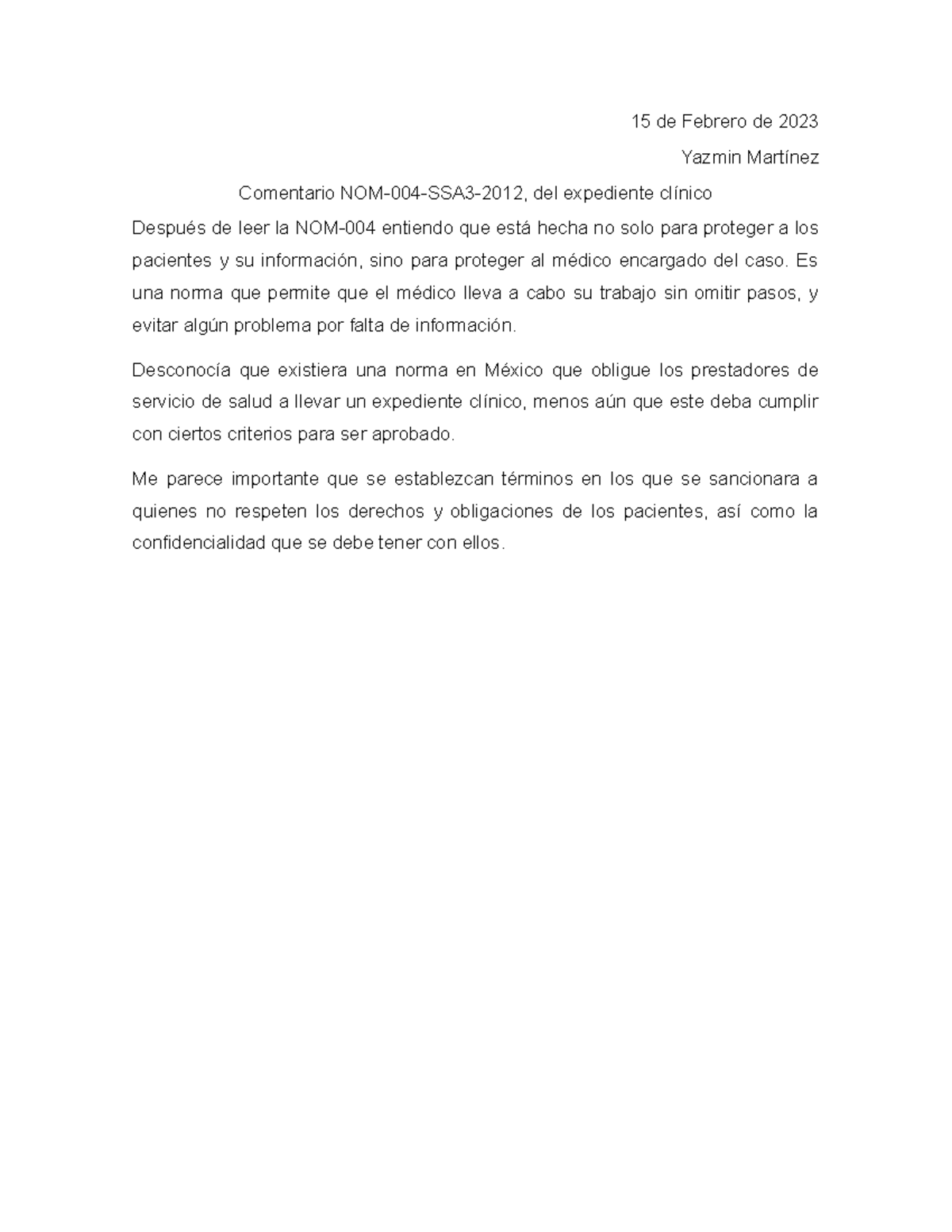 Comentario NOM - Apunte lectura - 15 de Febrero de 2023 Yazmin Martínez ...