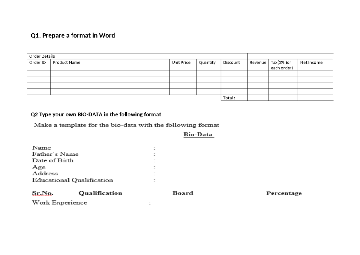 Practical 2024 BBA eng of medium of word e - Bachelor of Computer Applications - Q1. Prepare a ...