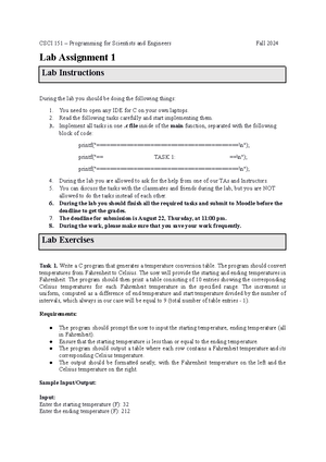 Lab Assignment 3 - CSCI 151 – Programming for Scientists and Engineers Fall 2024 Lab Assignment ...