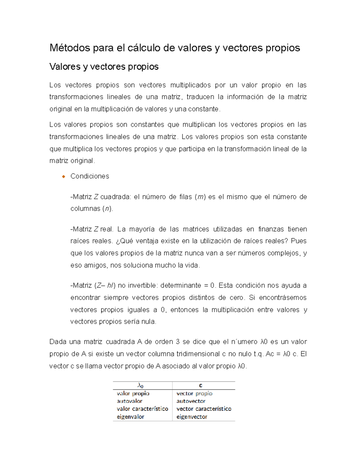 Métodos para el cálculo de valores y vectores propios - Métodos para el cálculo de valores y ...