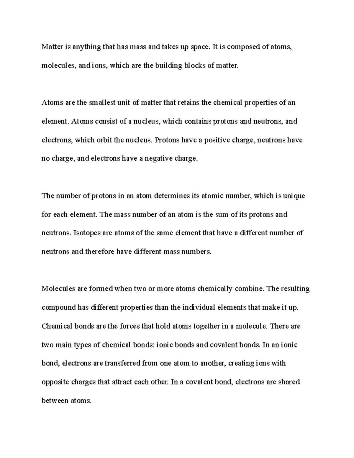 Matter – Atoms, Molecules, and ions notes - Google Docs - Matter is ...