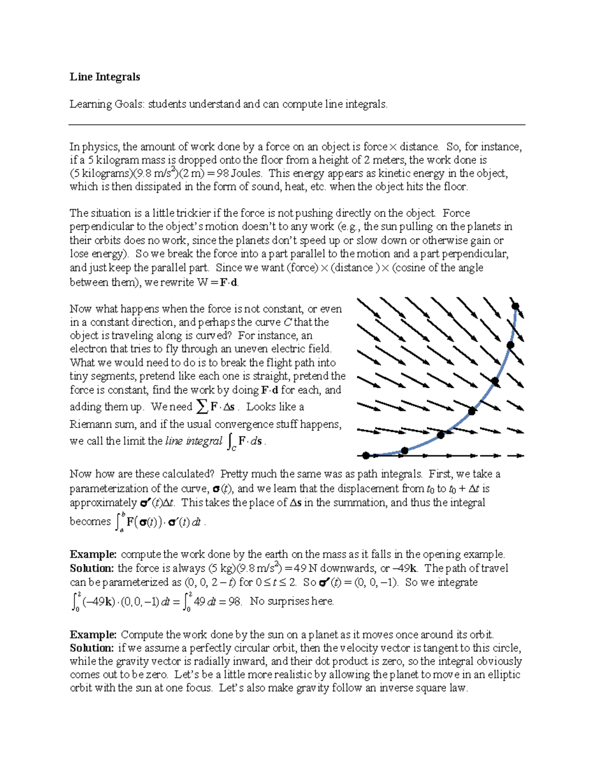Notes 52-Line Integrals - Line Integrals Learning Goals: students ...