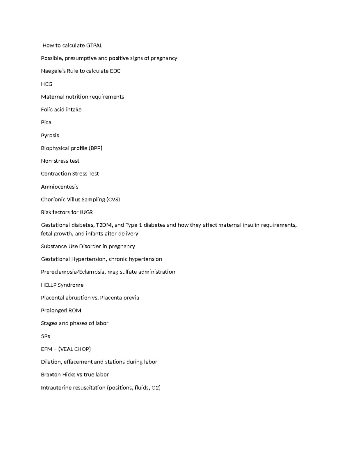 OB Study Guide for Final SP 2024 - How to calculate GTPAL Possible ...