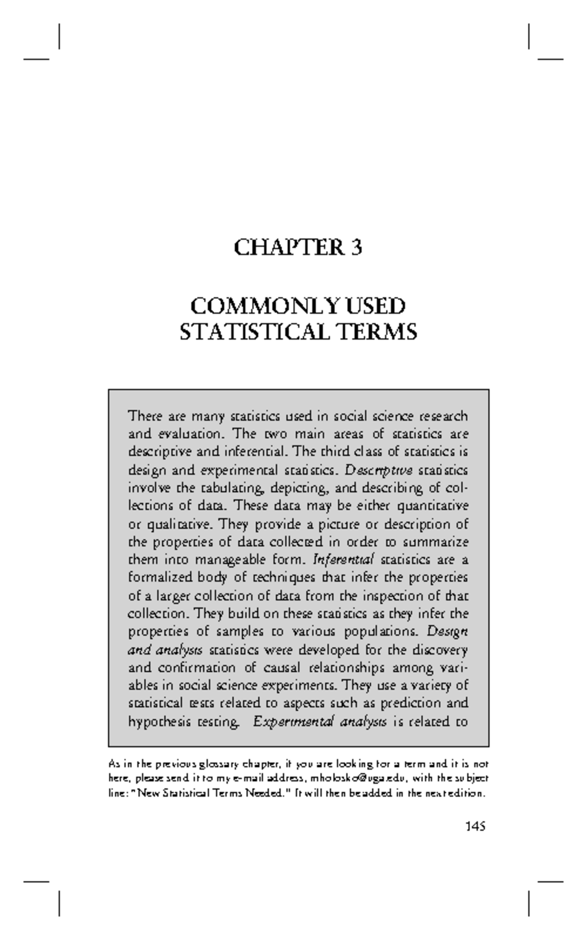 Statistical Terms University 145 Chapter 3 Commonly Used