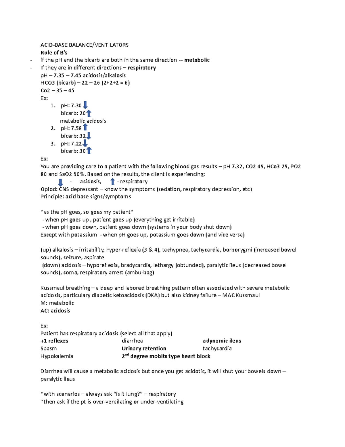 acid base/ ventilators - ACID-BASE BALANCE/VENTILATORS Rule of B’s if ...