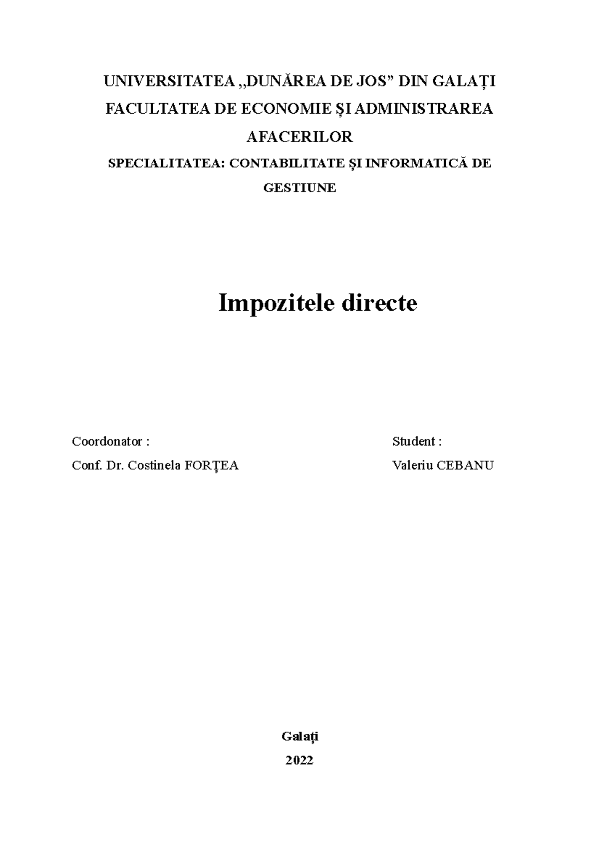 Impozite directe - UNIVERSITATEA ,,DUNĂREA DE JOS” DIN GALAȚI ...