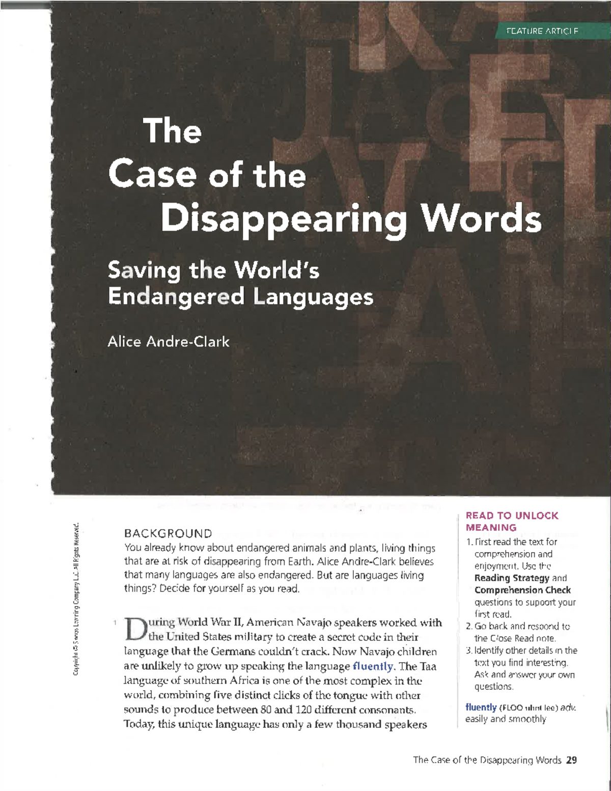 Case of the Disappearing Words Article and Questions - The Case of the ...