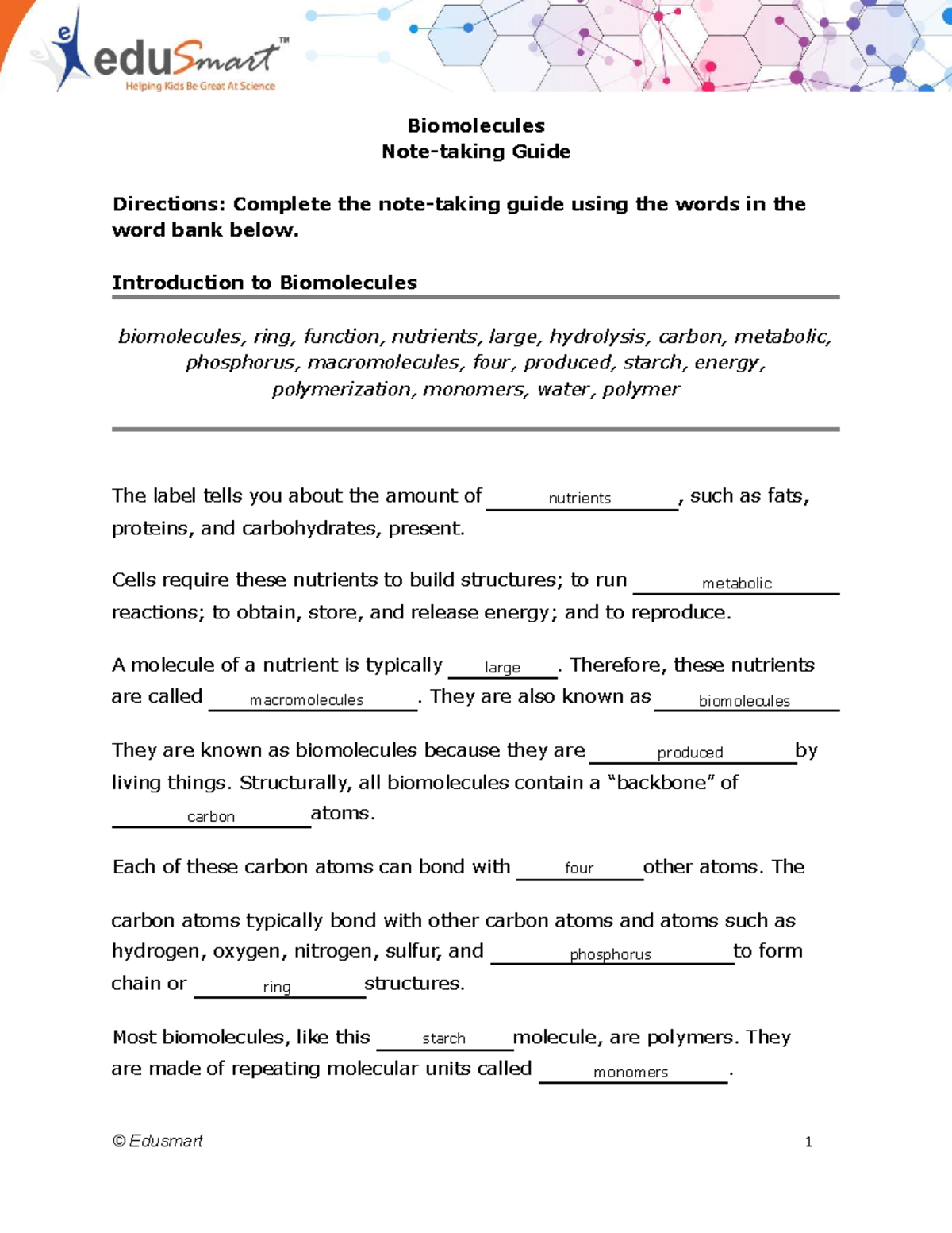 B09AN-Biomolecules - work - Biomolecules Note-taking Guide Directions ...
