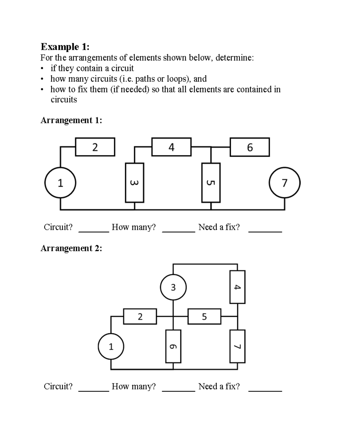 Circuit 1 Example Problems - ENED1120 - Example 1: For the arrangements ...