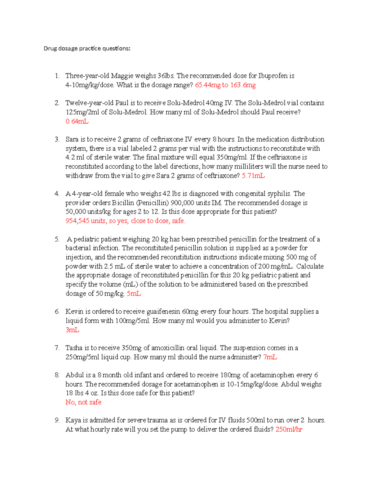 Drug dosage practice questions - Three-year-old Maggie weighs 36lbs ...